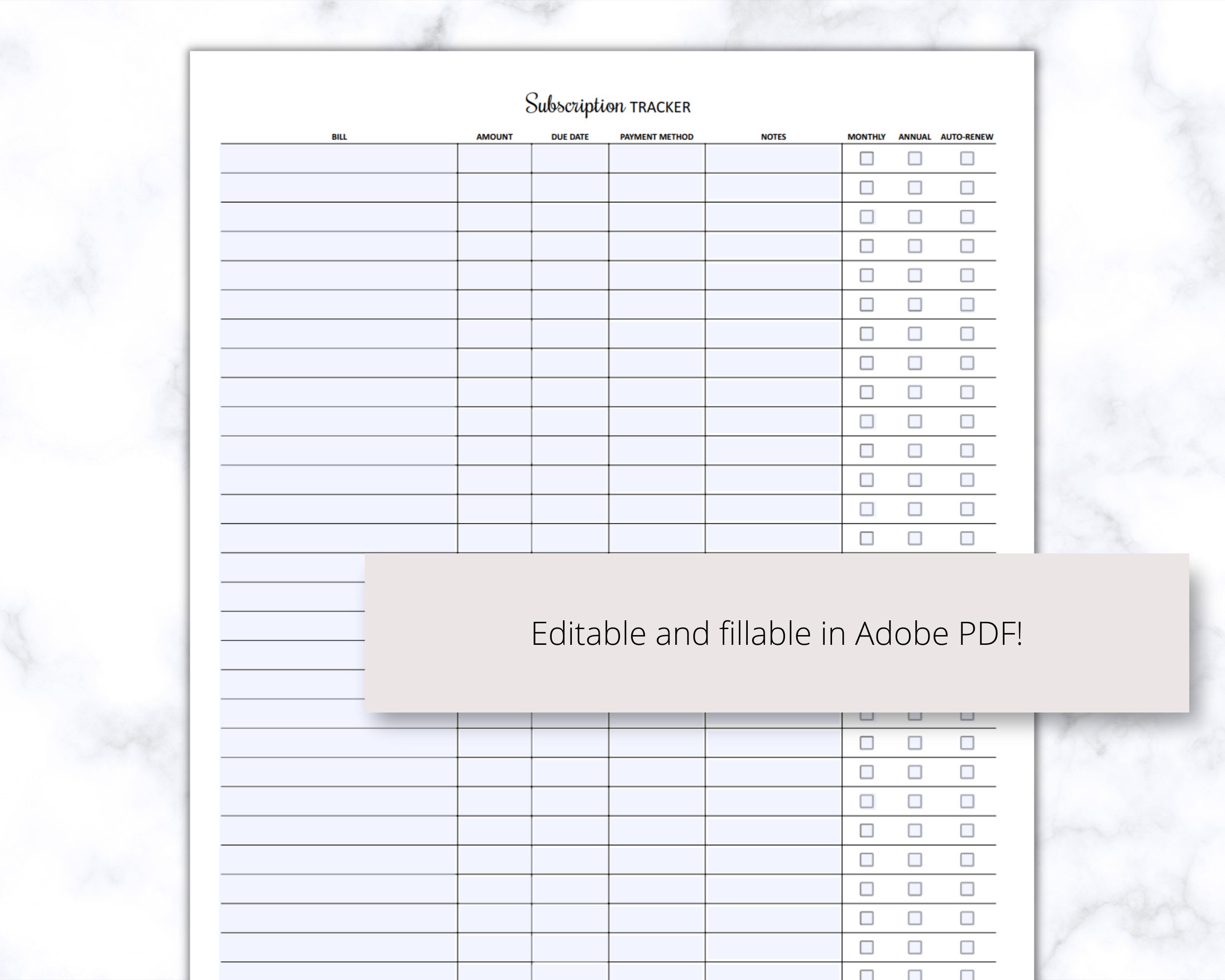Subscription Tracker Printable PDF, Track Your Monthly Subscriptions ...