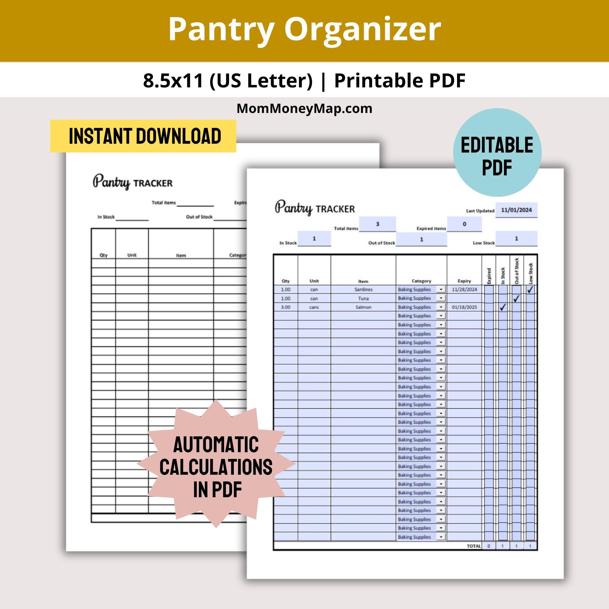 Pantry Organizer Printable PDF, Pantry Tracker, Food Bank Inventory ...