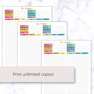 Multi-color Debt Tracker Printable PDF, Debt Payoff Tracker, Debt ...