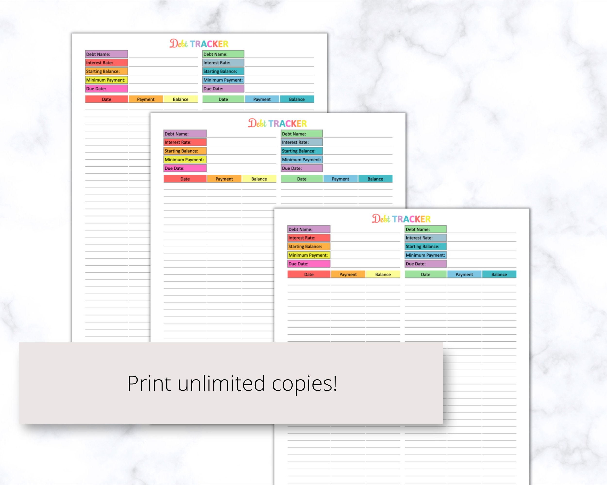 Multi-color Debt Tracker Printable PDF, Debt Payoff Tracker, Debt ...
