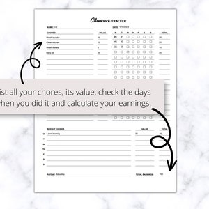 Weekly Allowance Tracker Printable PDF, Allowance Tracker for Kids ...