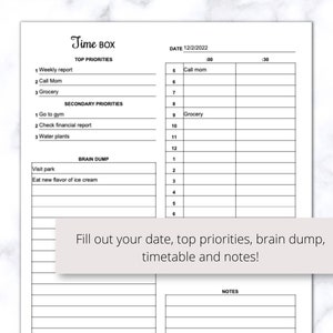 Time Box Planner Printable PDF, Daily Time Planner, Time Management ...