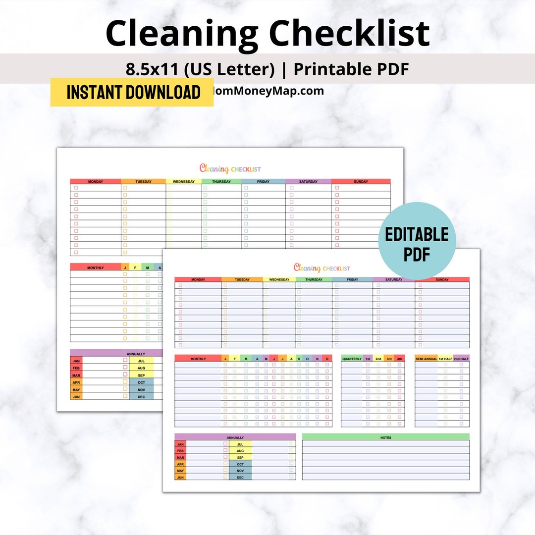 Multi-color Cleaning Checklist Printable PDF, Housekeeping Checklist ...