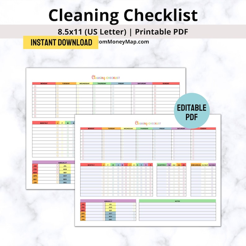 Multi-color Cleaning Checklist Printable PDF, Housekeeping Checklist ...