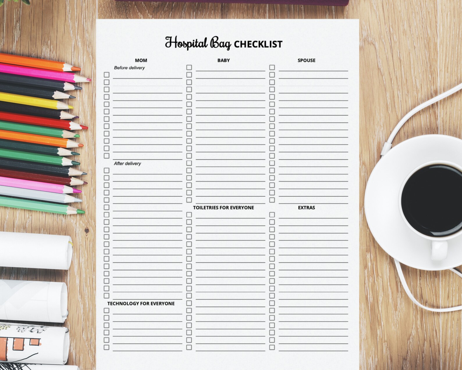 Hospital Bag Checklist Printable PDF, Hospital Bag Must Haves, Mom and ...