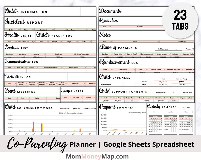 Co-parenting Planner Google Sheets Spreadsheet Child Custody - Etsy