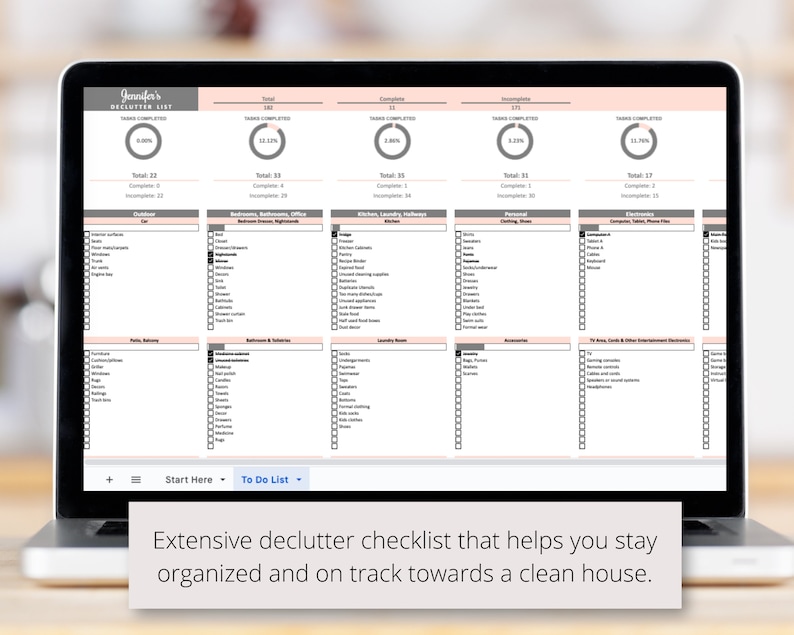 Decluttering Checklist Google Sheets Spreadsheet, House Purge Checklist ...