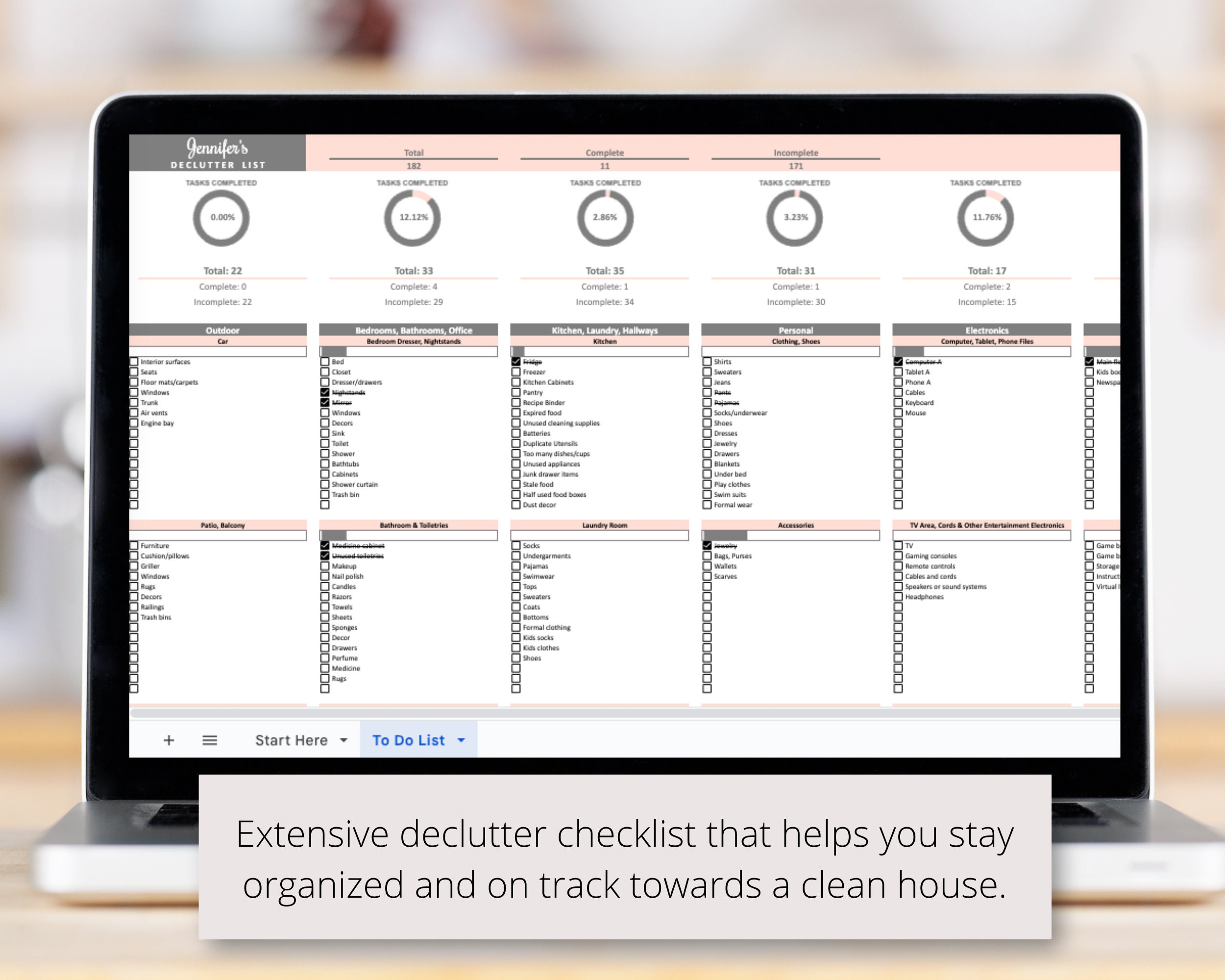 Decluttering Checklist Google Sheets Spreadsheet, House Purge Checklist ...