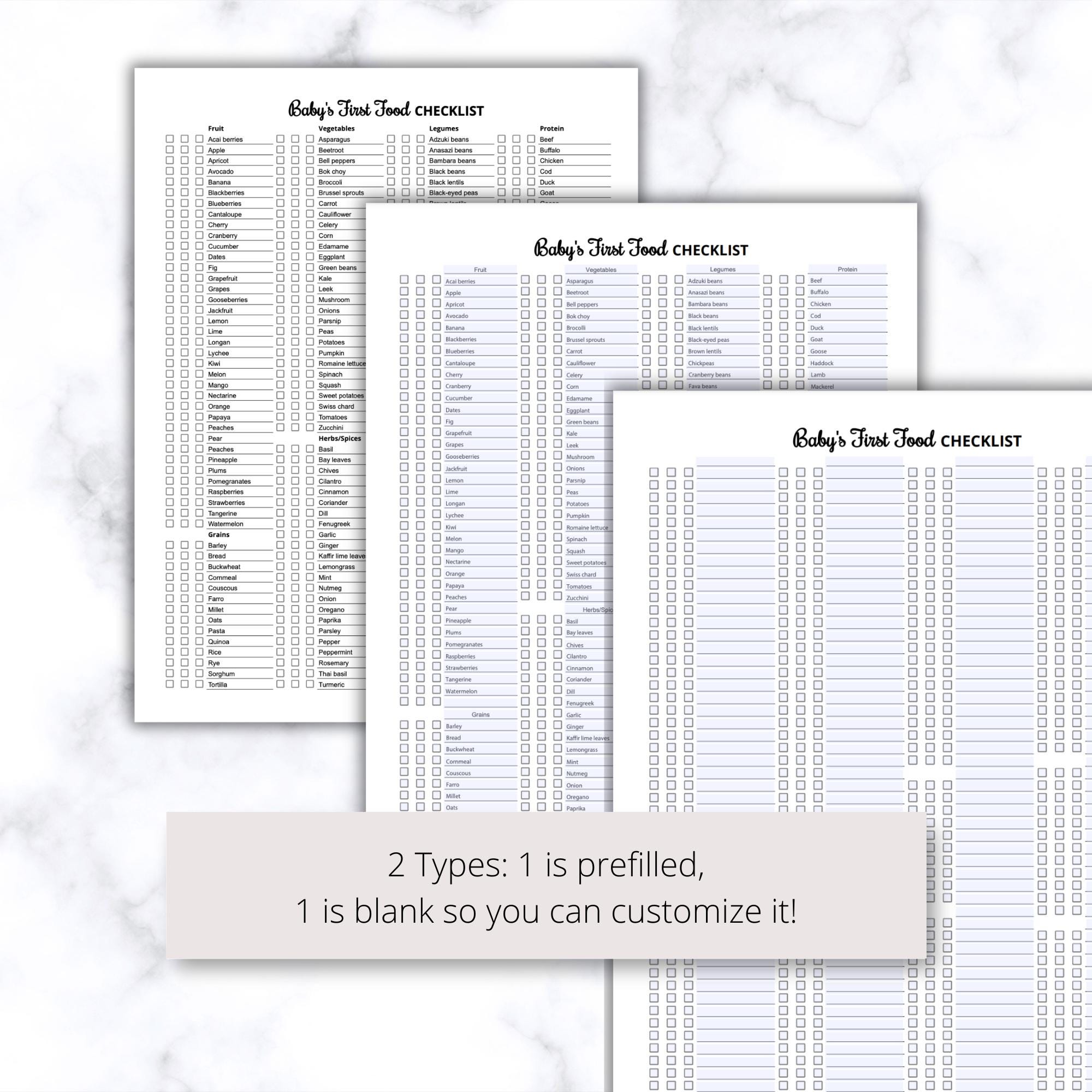 Baby's First Foods Checklist Printable PDF, Baby Food Tracker, Baby ...