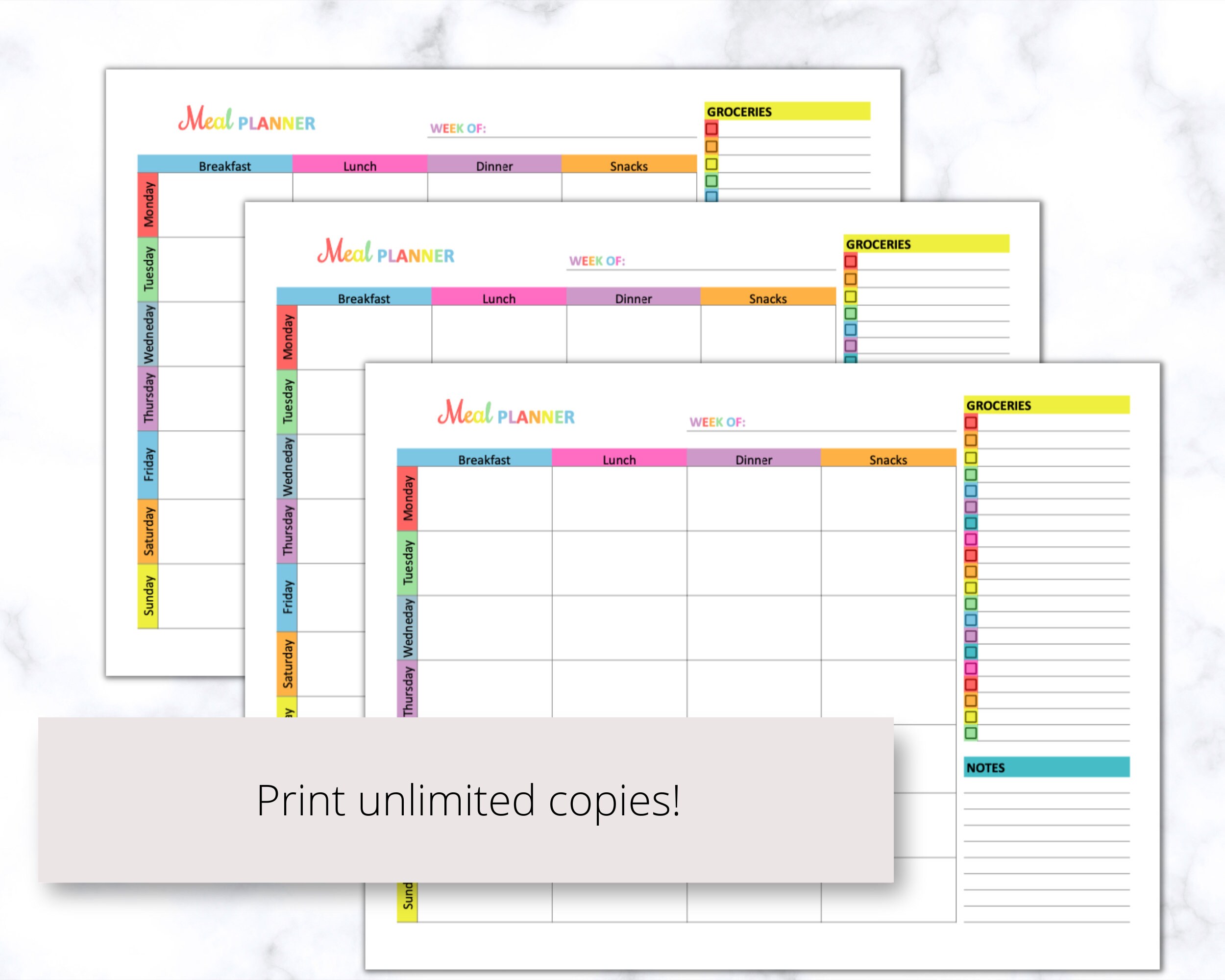Multi-color Meal Planner Printable PDF, Weekly Meal Planner, Menu ...
