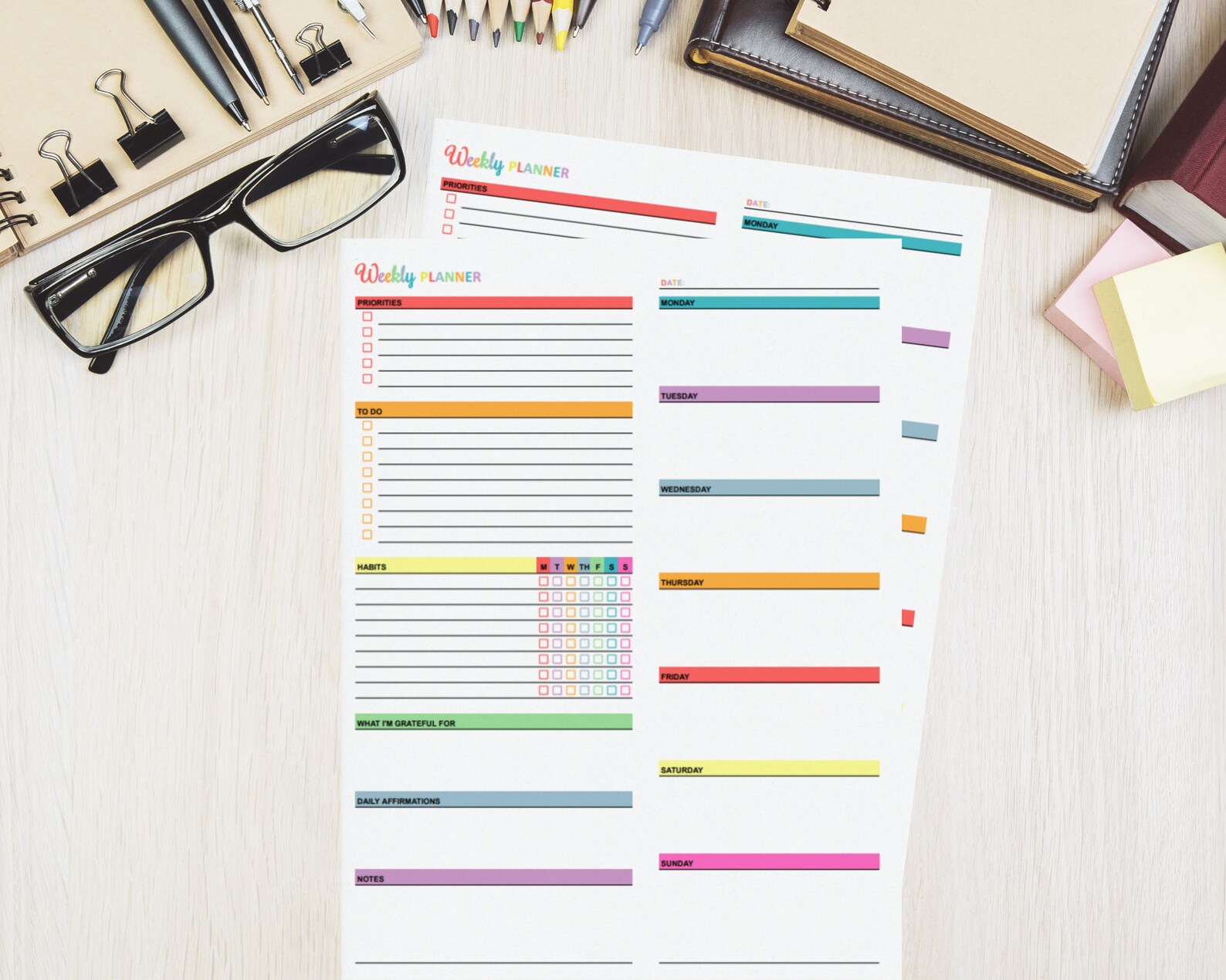 Multi-color Weekly Planner Printable PDF, Week Organizer, Productivity ...