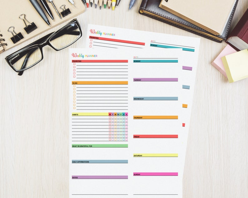 Multi-color Weekly Planner Printable PDF, Week Organizer, Productivity ...