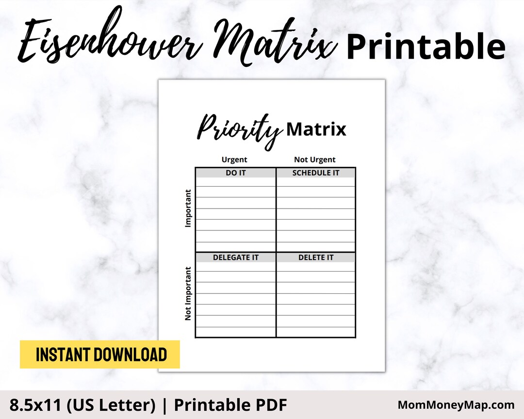 Eisenhower Matrix Printable PDF Work Priority Matrix - Etsy