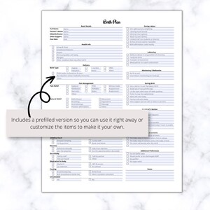 Birth Plan Checklist Printable PDF, Birthing Plan Checklist Template ...