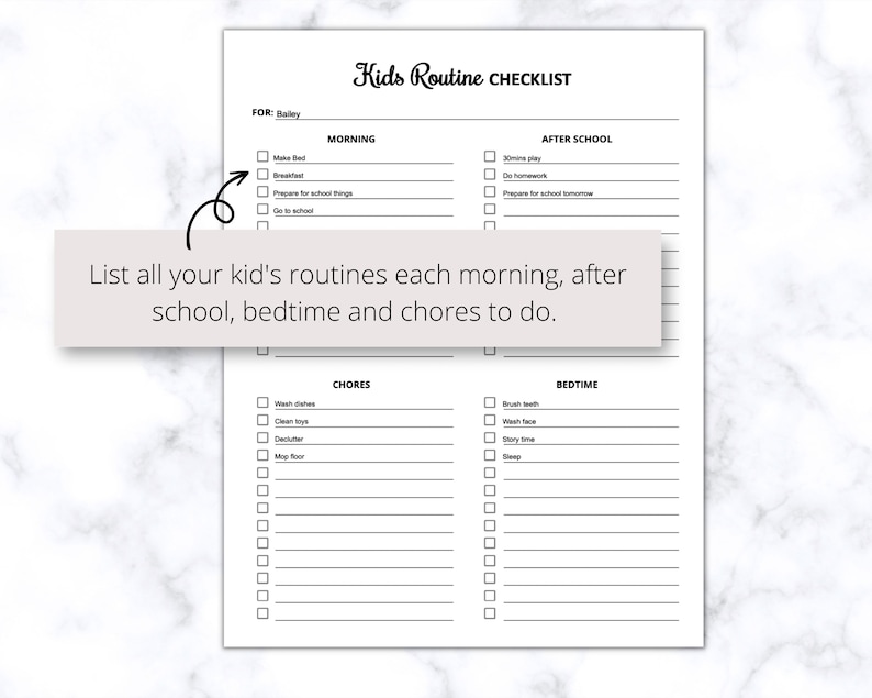 Kids Routine Checklist Printable PDF, Daily Routine Chart for Kids ...