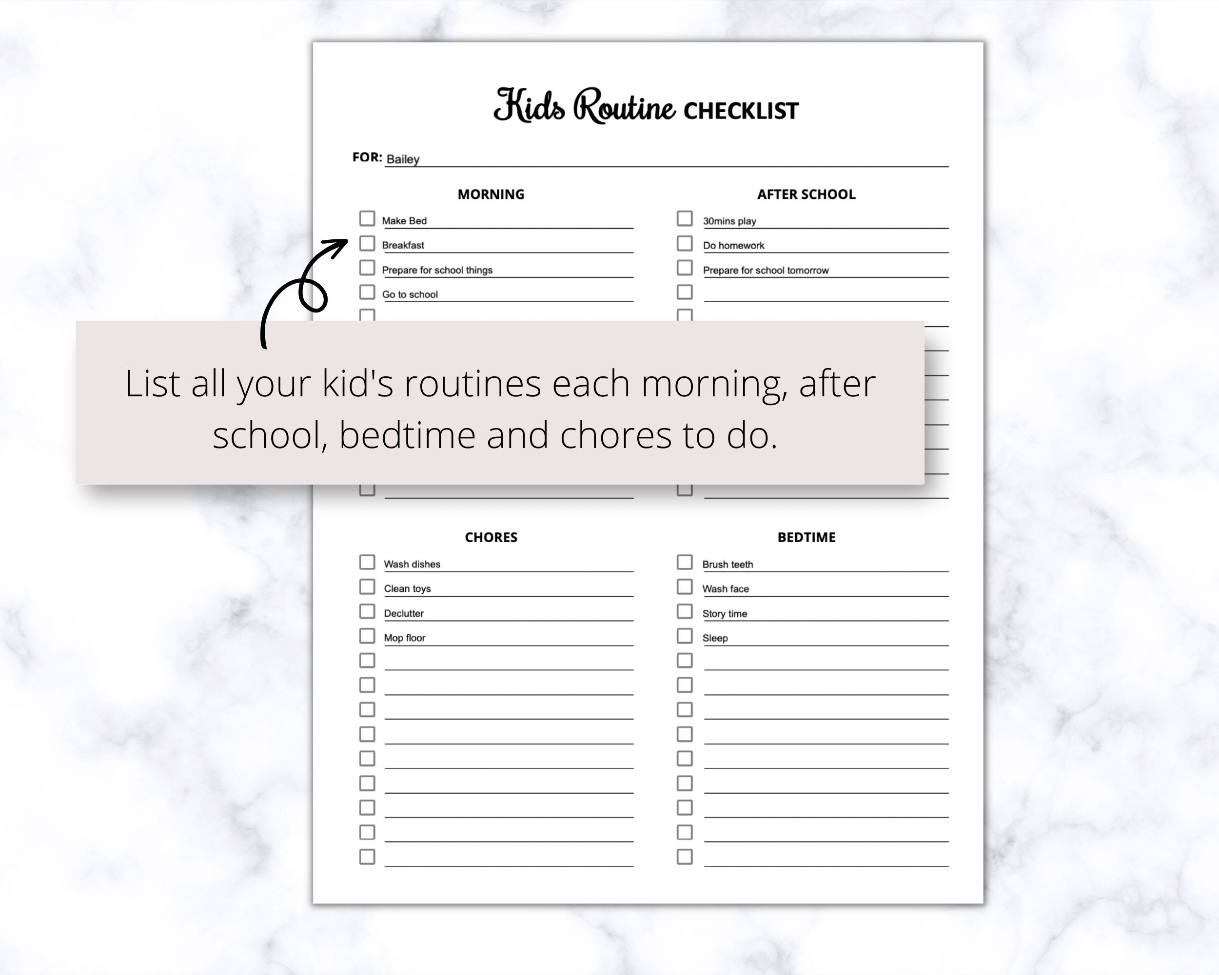 Kids Routine Checklist Printable Pdf Daily Routine Chart For Kids