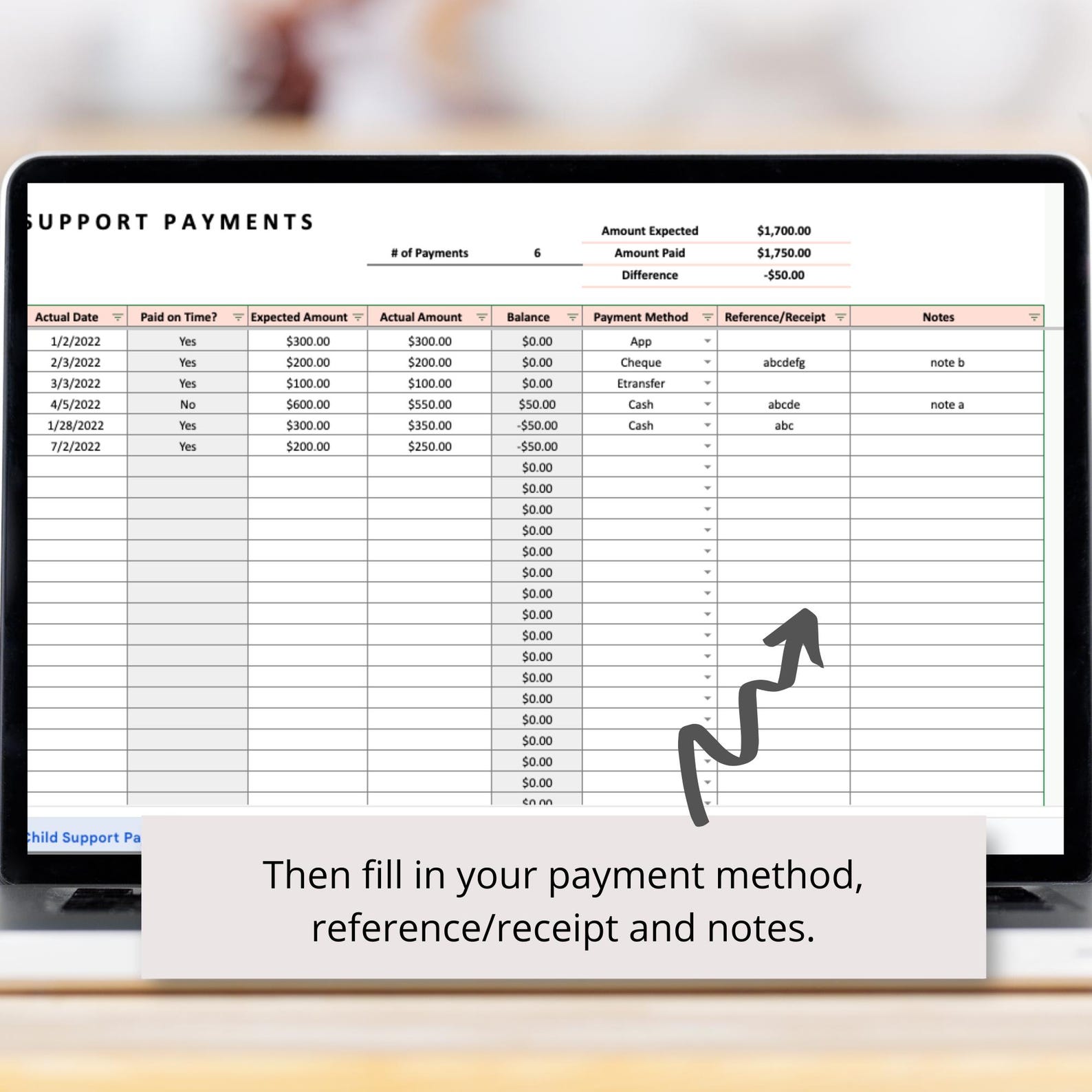 Child Support Payment Tracker Excel Spreadsheet, Child Expense ...