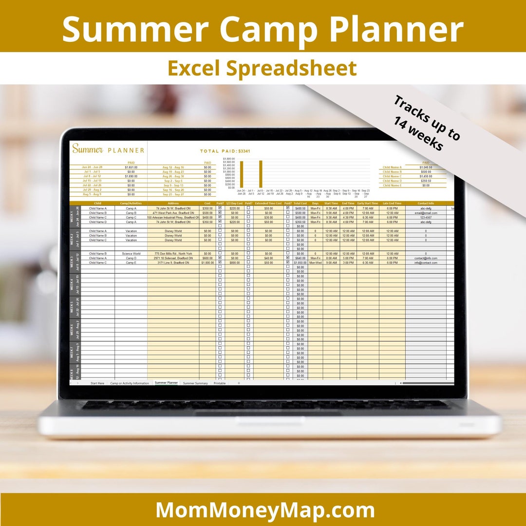 Summer Camp Planner Excel Spreadsheet, Summer Camp Organizer, Camp ...