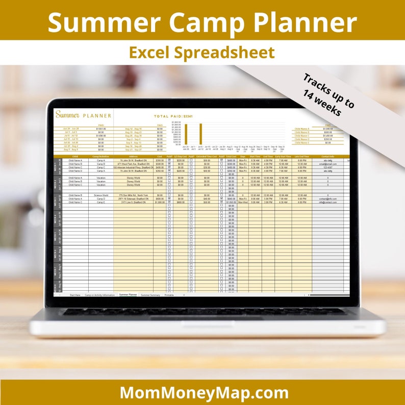 Summer Camp Planner Excel Spreadsheet, Summer Camp Organizer, Camp ...