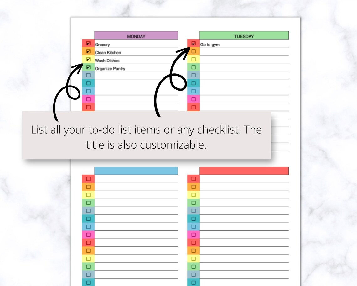 Multi-color Blank Checklist Printable PDF, Blank to Do List, Minimalist ...