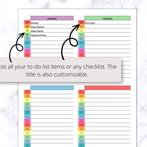 Multi-color Blank Checklist Printable PDF, Blank to Do List, Minimalist to Do List, Basic ...