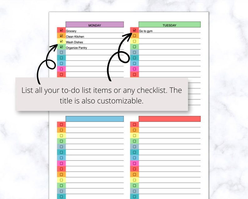Multi-color Blank Checklist Printable PDF, Blank to Do List, Minimalist ...