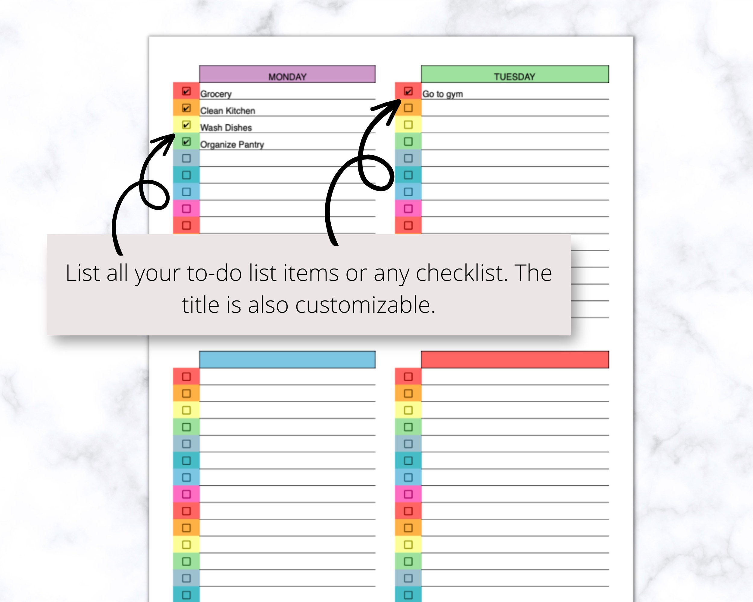 Multi-color Blank Checklist Printable PDF, Blank to Do List, Minimalist ...