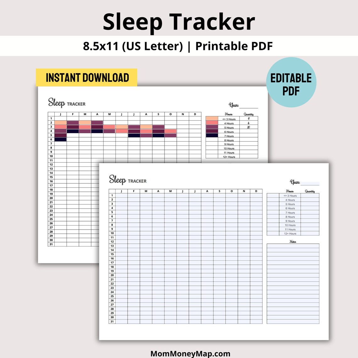 Sleep Tracker Printable PDF, Sleep Log Printable, Sleep Tracker Sheet ...
