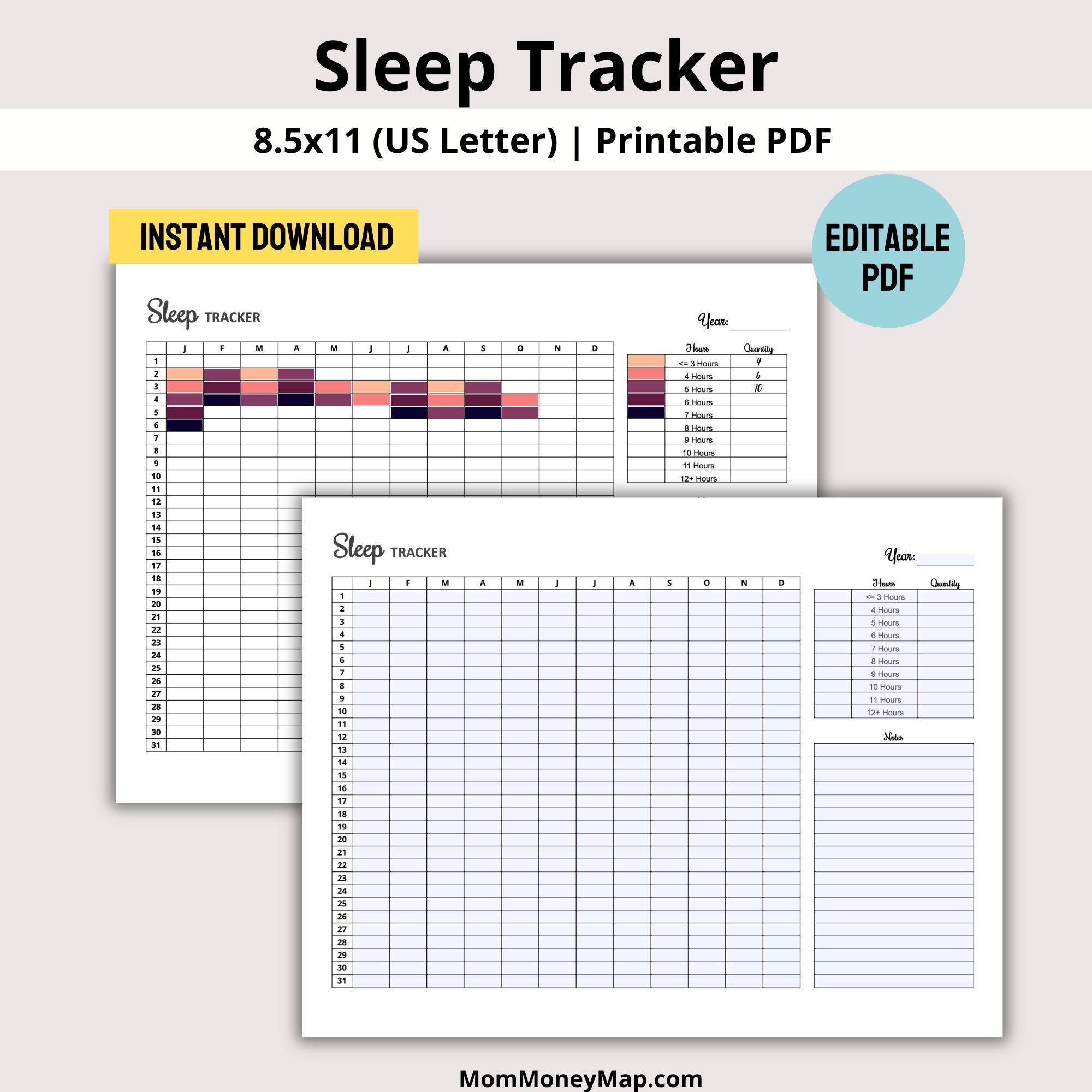 Sleep Tracker Printable PDF, Sleep Log Printable, Sleep Tracker Sheet ...
