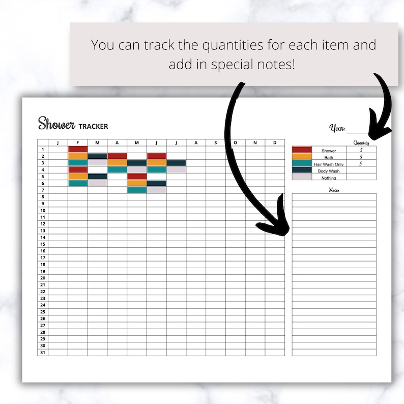 Shower Tracker Printable PDF, Bath Tracker, Shower Log Template, Hair ...