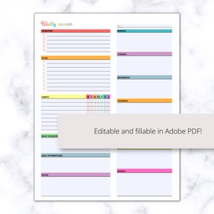 Multi-color Weekly Planner Printable PDF, Week Organizer, Productivity ...