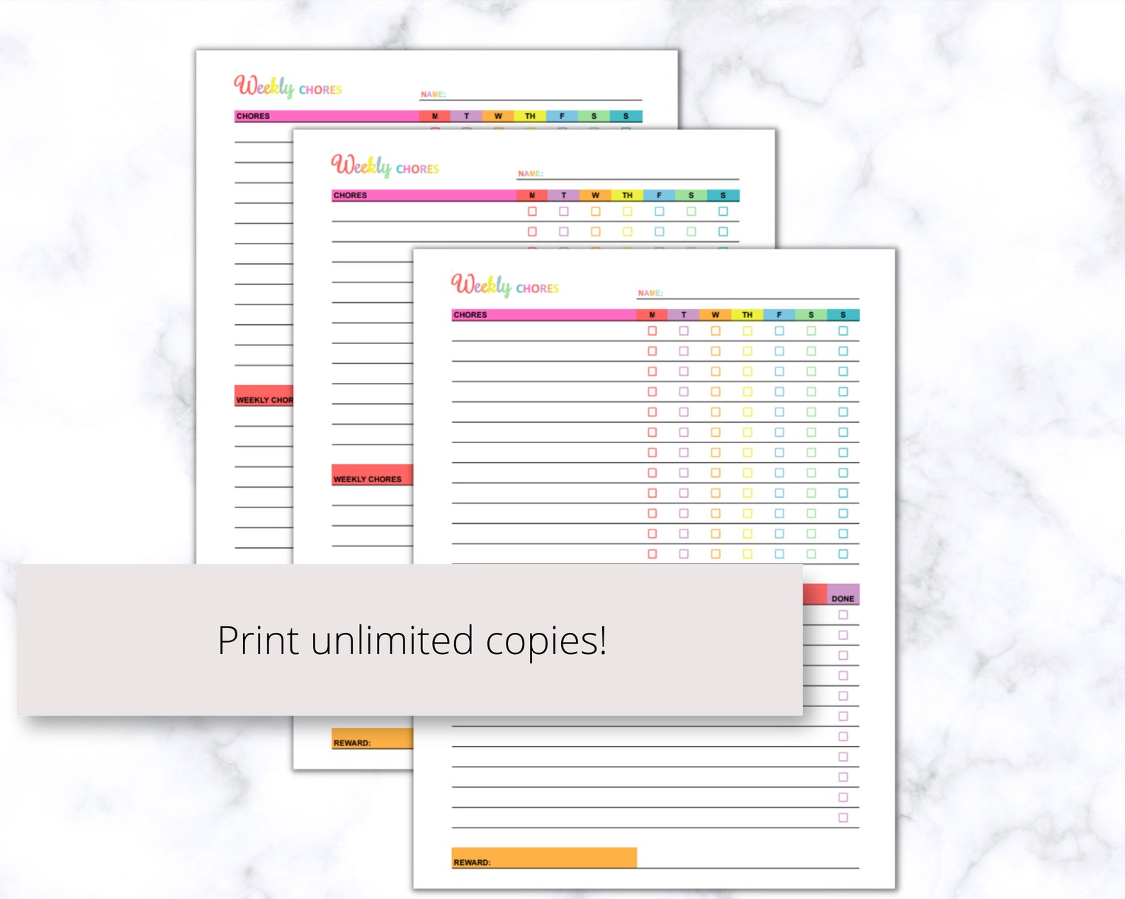 Multi-color Kids Chore Chart Printable PDF, Kids Daily Tasks, Kids ...
