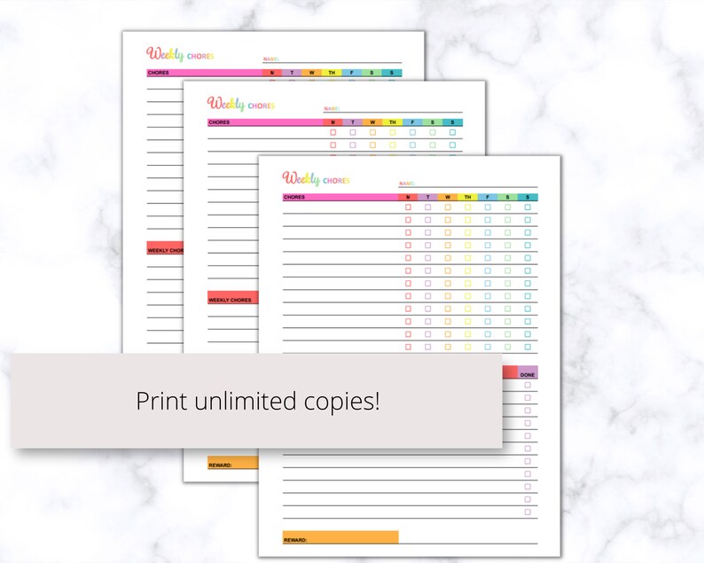 Multi-color Kids Chore Chart Printable PDF, Kids Daily Tasks, Kids ...
