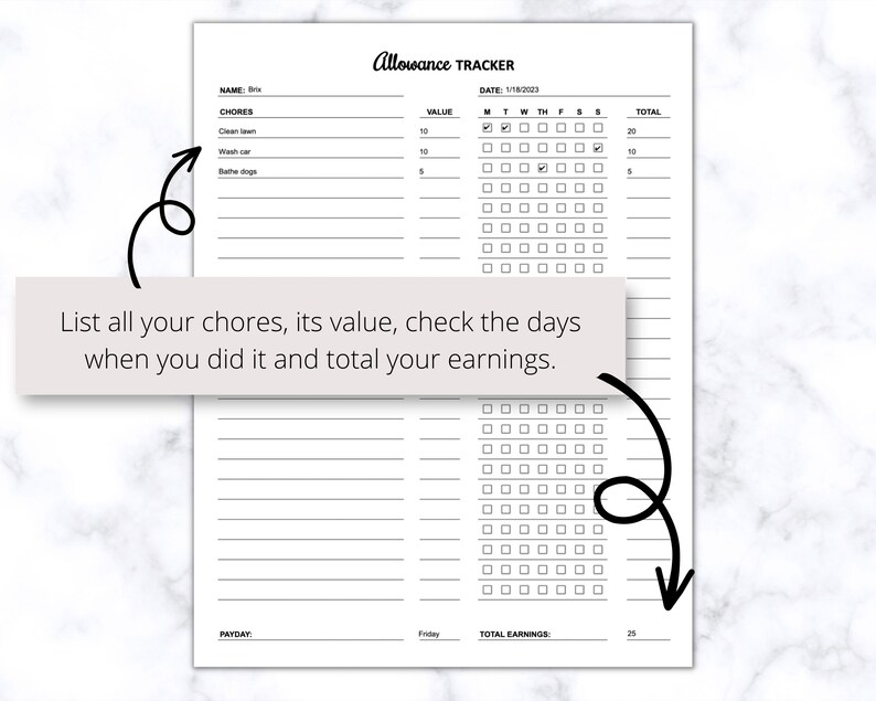 Daily Allowance Tracker Printable PDF, Allowance Tracker for Kids ...