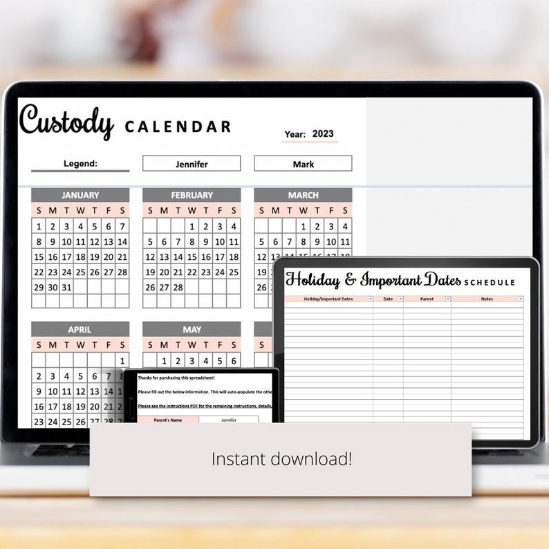 Co-parenting Calendar Excel Spreadsheet, Co Parenting Calendar, Child ...