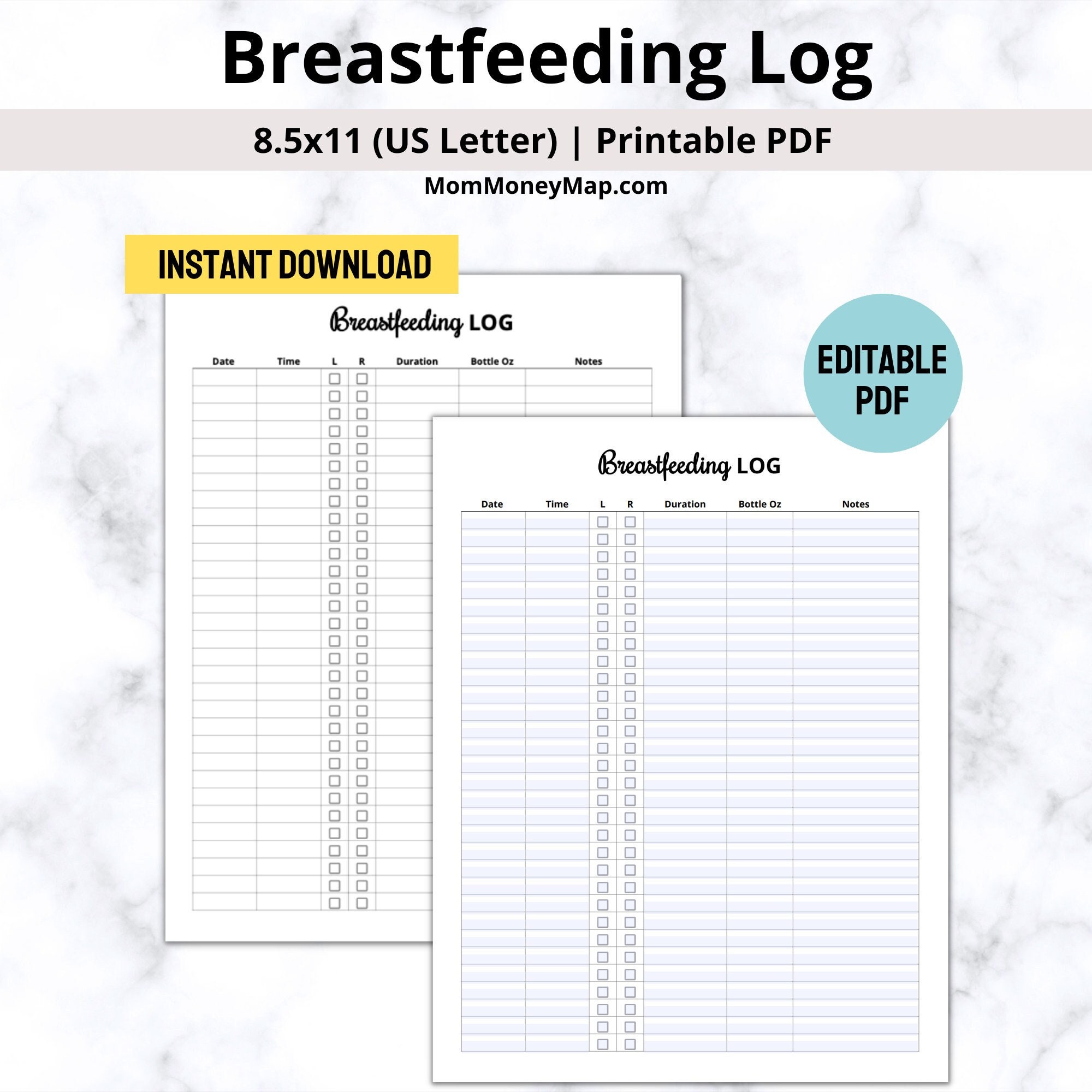 Breastfeeding Log Printable PDF, Feeding Log for Newborn, Breast Pump ...