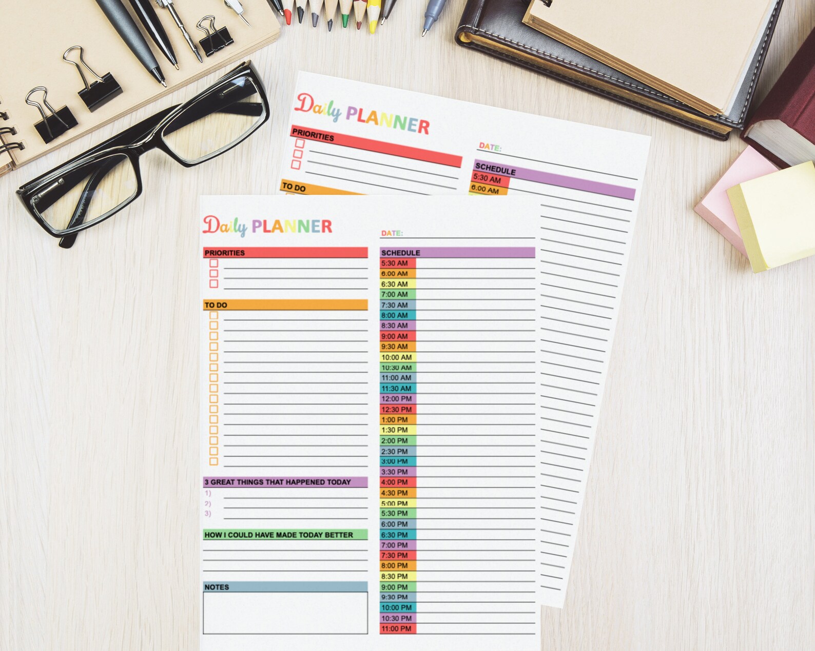 Multi-color Daily Planner Printable PDF, Daily Organizer, Productivity ...