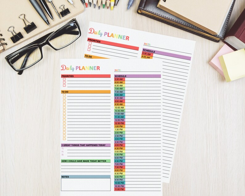Multi-color Daily Planner Printable PDF, Daily Organizer, Productivity ...