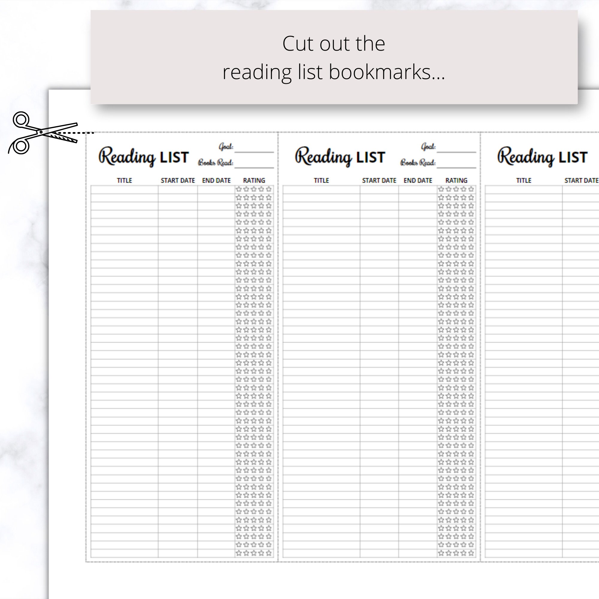 Reading List Bookmark Printable PDF, Reading Goals Bookmark, Bookmark ...