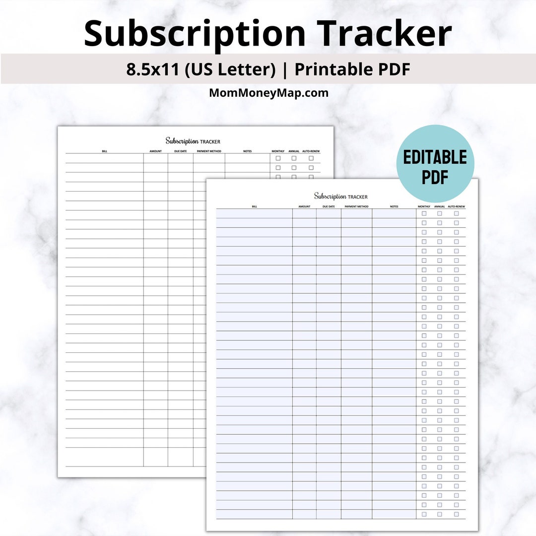 Subscription Tracker Printable PDF, Track Your Monthly Subscriptions ...