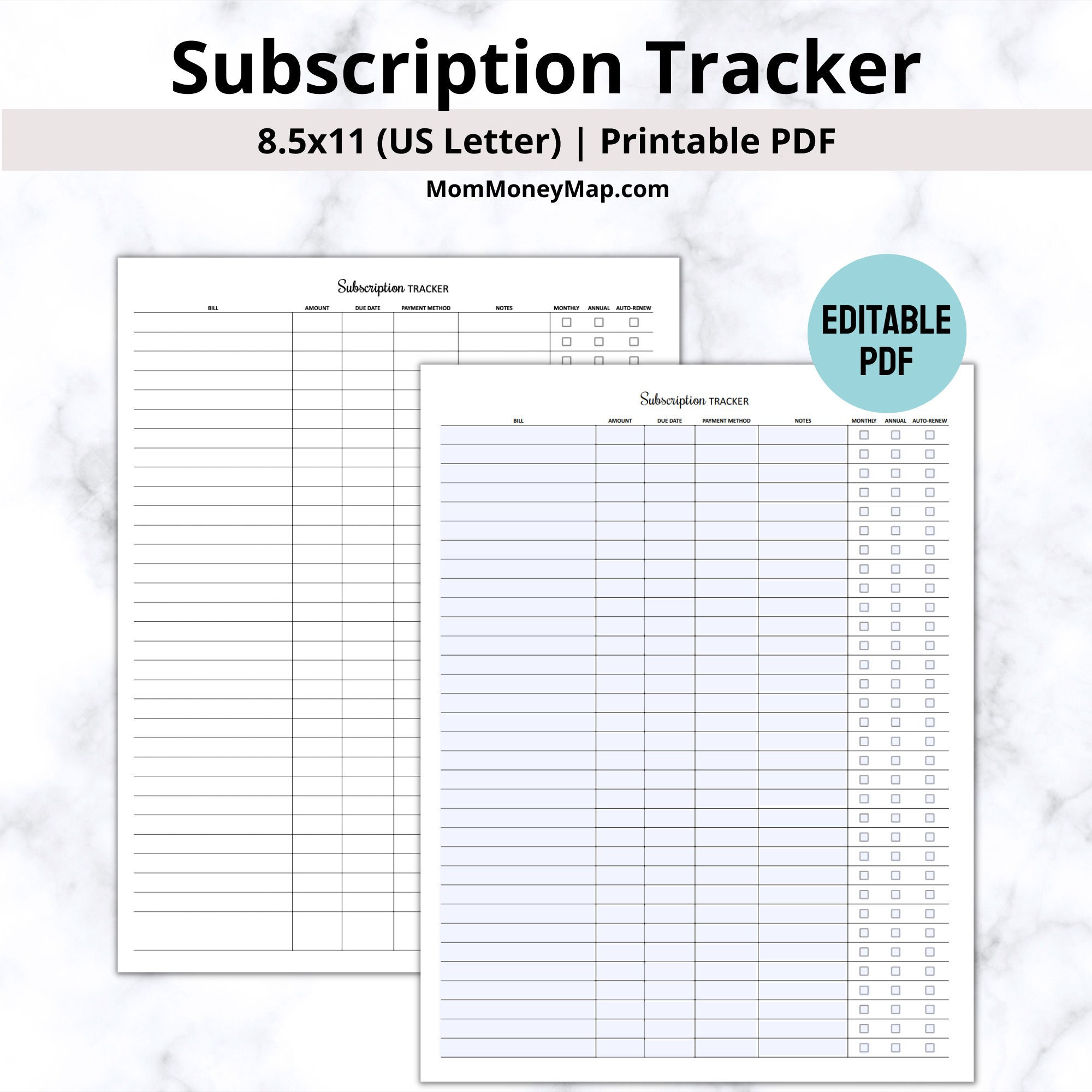 Subscription Tracker Printable PDF, Track Your Monthly Subscriptions ...