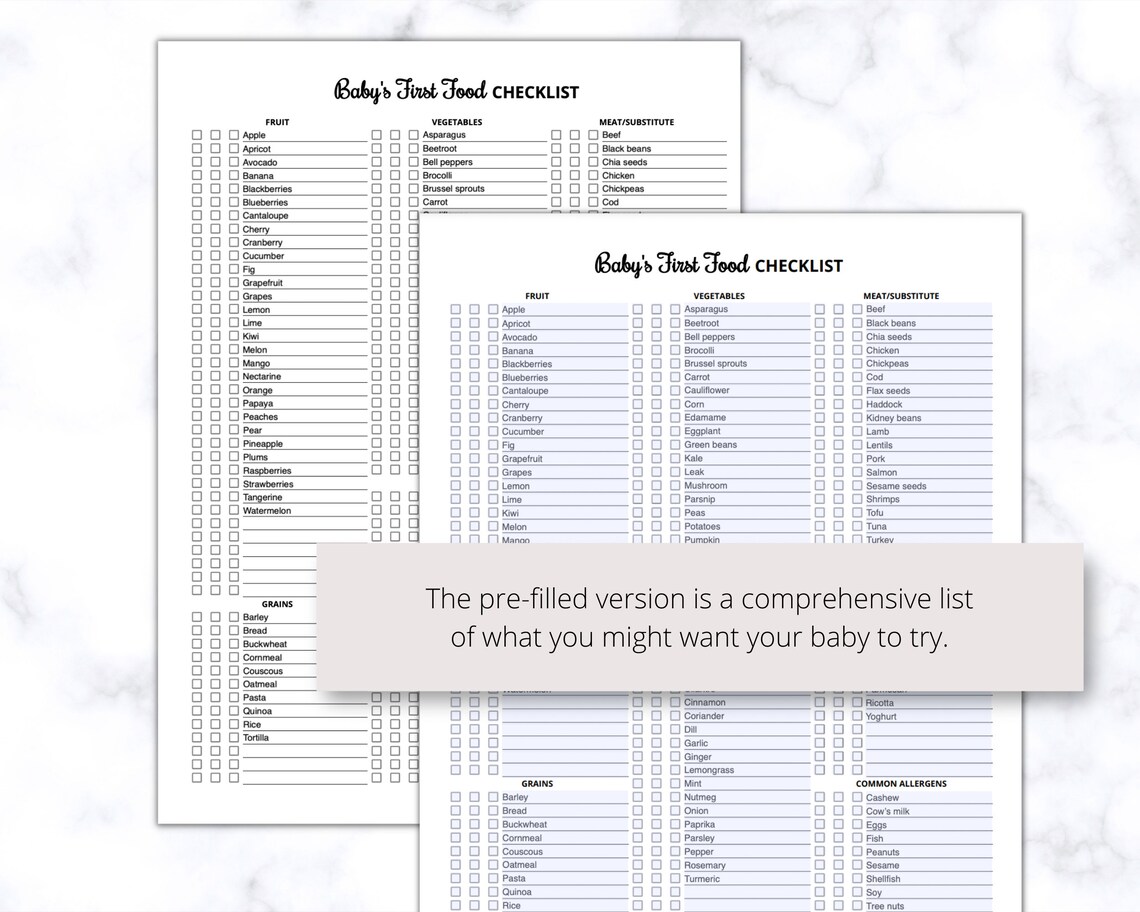 Baby's First Foods Checklist Printable PDF, Baby Food Tracker, Baby ...