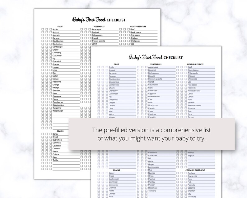 Baby's First Foods Checklist Printable PDF, Baby Food Tracker, Baby ...