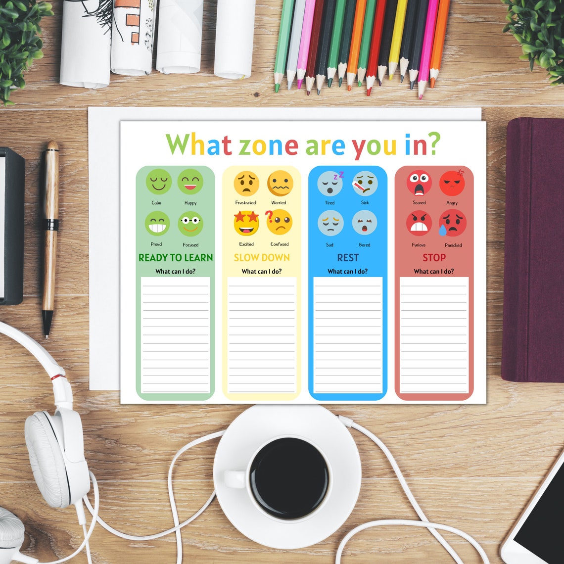 Zones Regulation Printable PDF, Feelings Chart Printable, Coping Skills ...