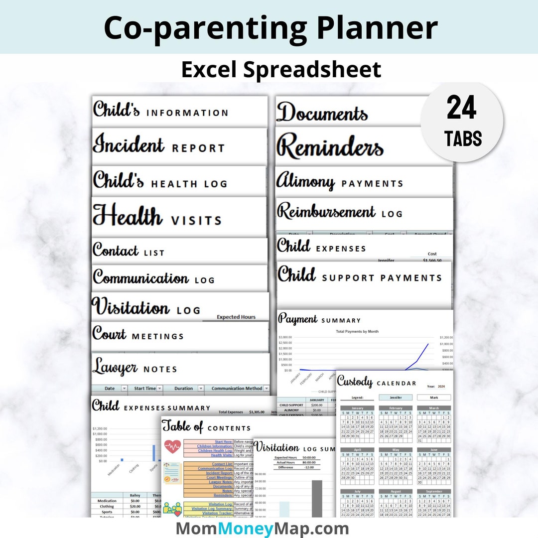 Co-parenting Planner Excel Spreadsheet, Child Custody Planner, Healthy ...