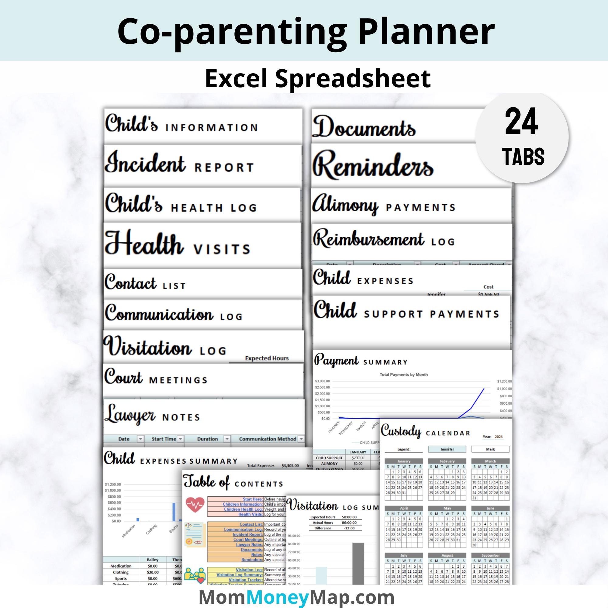 Co-parenting Planner Excel Spreadsheet, Child Custody Planner, Healthy ...