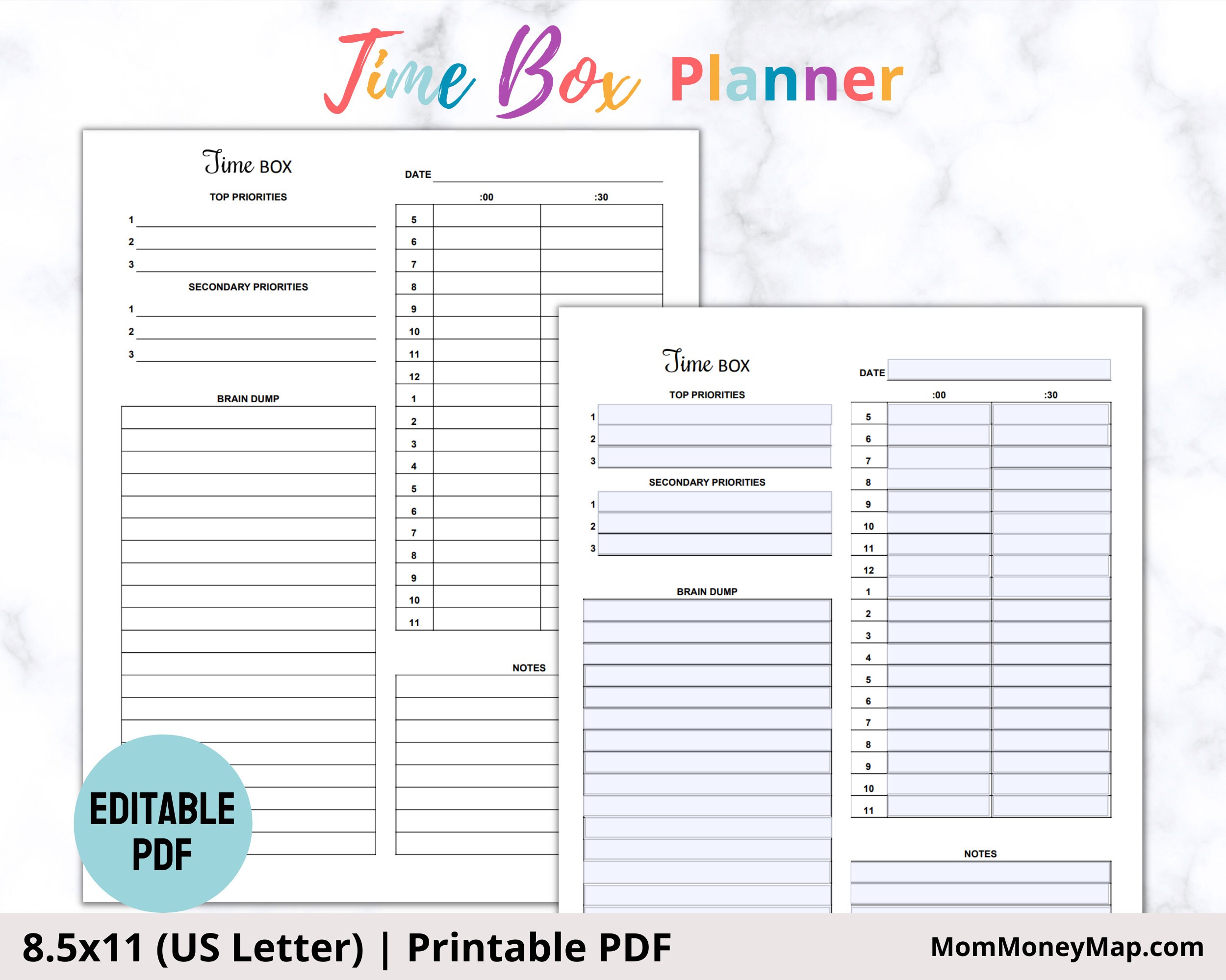 Time Box Planner Printable PDF Daily Time Planner Time - Etsy