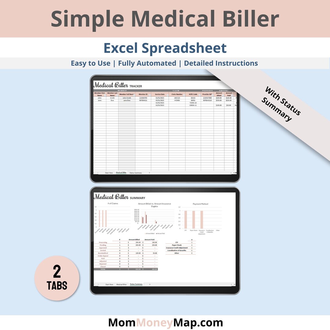 Simple Medical Biller Tracker Excel Spreadsheet, Medical Expense Records Billing & Coding ...