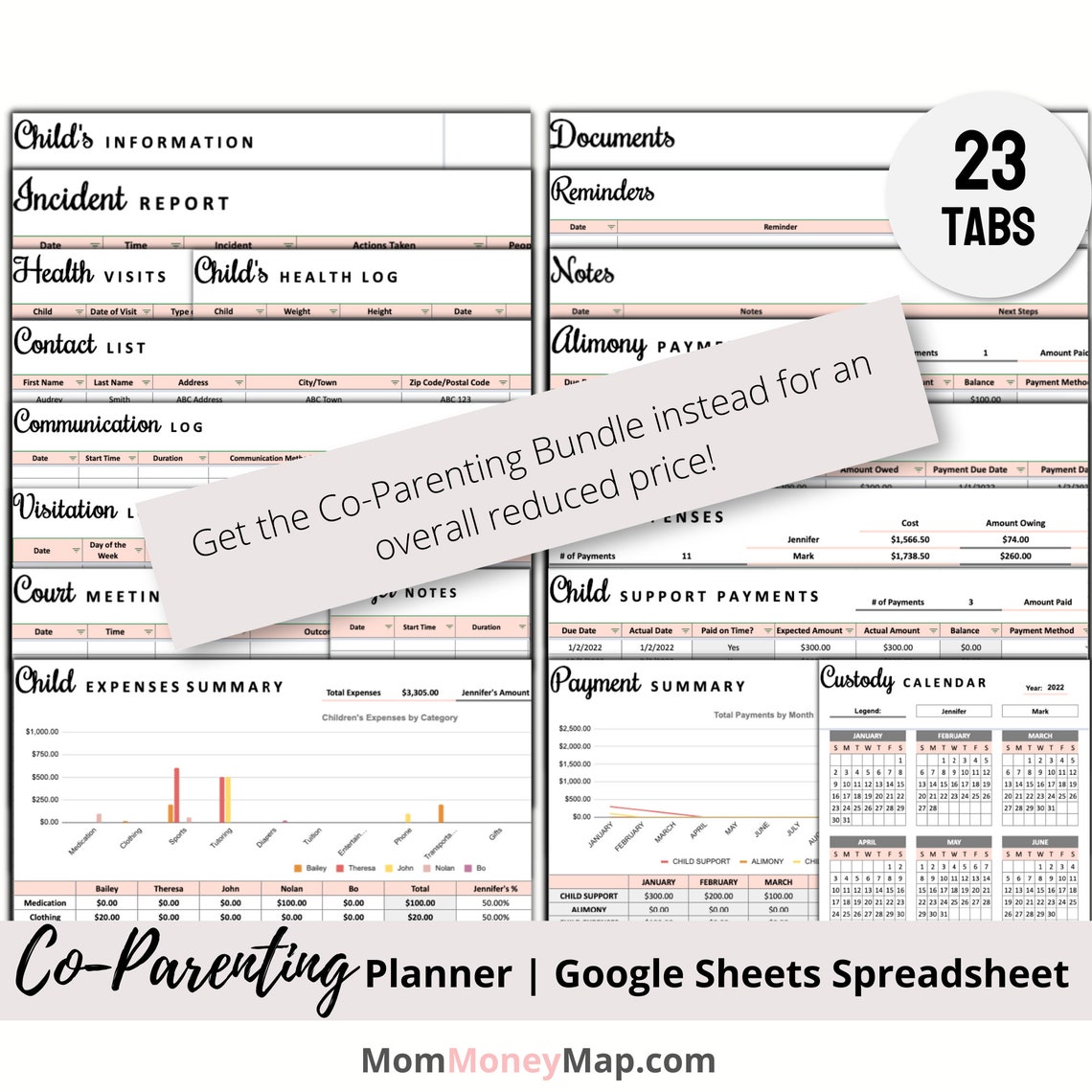 Child Support Tracker Google Sheets Spreadsheet, Child Custody Planner ...