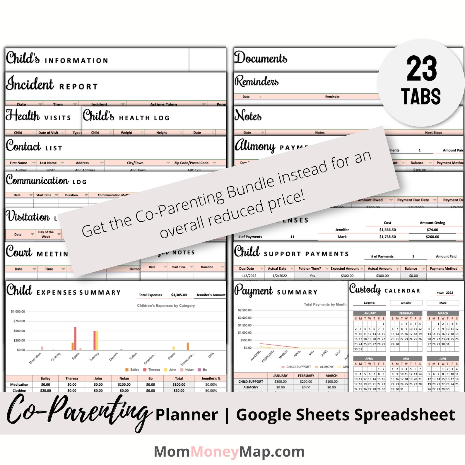 Child Support Tracker Google Sheets Spreadsheet, Child Custody Planner ...